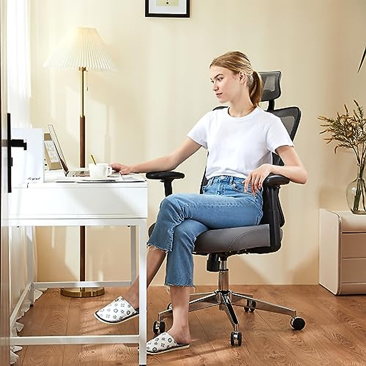 Office Chair, Desk Chair Computer Chair Ergonomic Office Chair with 2D Armrest Adjustable Lumbar Support & Headrest, High Back Home Office Desk Chair 135°Tilt Function Big and Tall Office Chair