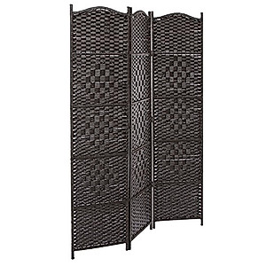 MyGift Bamboo Woven 3 Panel Room Divider Screen with Wood Frame, Indoor Folding Privacy Screen with Dual-Sided Hinges, Brown