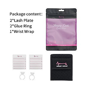 Beauty7 Eyelash Extension Holder Plate Pallet Stand Base Tray With Hand Wrist Wrap Tool Strip Glue Ring Kit For Professional Individual False Lashes (Wrist Wrap,Glue Ring,2x Pallet,3M Loop Tape)