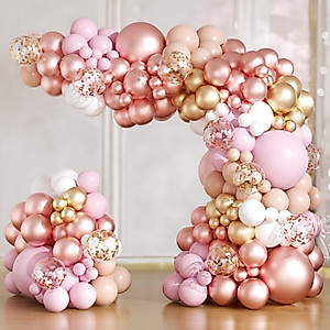 Rose Gold Balloons Arch Garland Kit 164pcs Pastel Pink Chrome Gold Balloon in Different Sizes with Confetti Balloons for Wedding Bridal Shower Princess and Girl Birthday Baby Shower Party Decorations