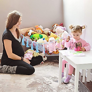 Yvqxvv Stuffed Animal Toy Hammock - Corner Hammock Organizer Display Holder Net Storage Rack Hanging Toys for Boho Kids Girls Bedroom Play Room Decor(Pink＆Blue)