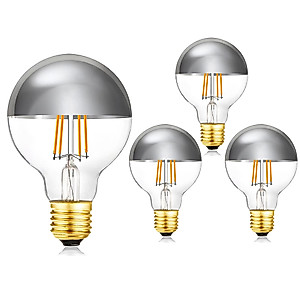 XININSUN Dimmable Half Chrome Light Bulb,6W (60W Eqv.), Anti Glare LED Light Bulbs,G25 Globe Light Bulbs,E26 G80 Silver Dipped Bulb for Bathroom, Vanity, Mirror,2700K Warm White,4Pcs