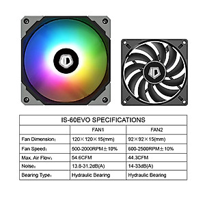 ID-COOLING IS-60 EVO ARGB CPU Cooler LGA1700 CPU Air Cooler 64mm Height ARGB Cooler 5V 3PIN Connector 6 Heatpipes Dual 15mm Slim Fans, Intel/AMD