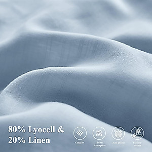 BISELINA Linen Lyocell Duvet Cover Set 3 Pieces 20% Natural Flax 80% Lyocell Blend Solid Color Soft Cool Lightweight Luxury Bedding - Sky Blue, Queen Size