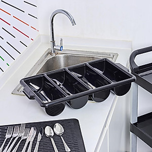 RW Clean 21.9 x 14.2 x 3.5 Inch Silverware Organizer, 1 Crack-Resistant Cutlery Tray - 4 Compartments, Built-In Handles, Black Plastic Utensils Drawer Holder, Wrap-Resistant, For Kitchen Organization