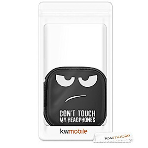 kwmobile Carrying Case for Earphones - Square Design with Zipper for in-Ear Headphones Earbuds - White/Black/Black, Don't Touch My Headphones