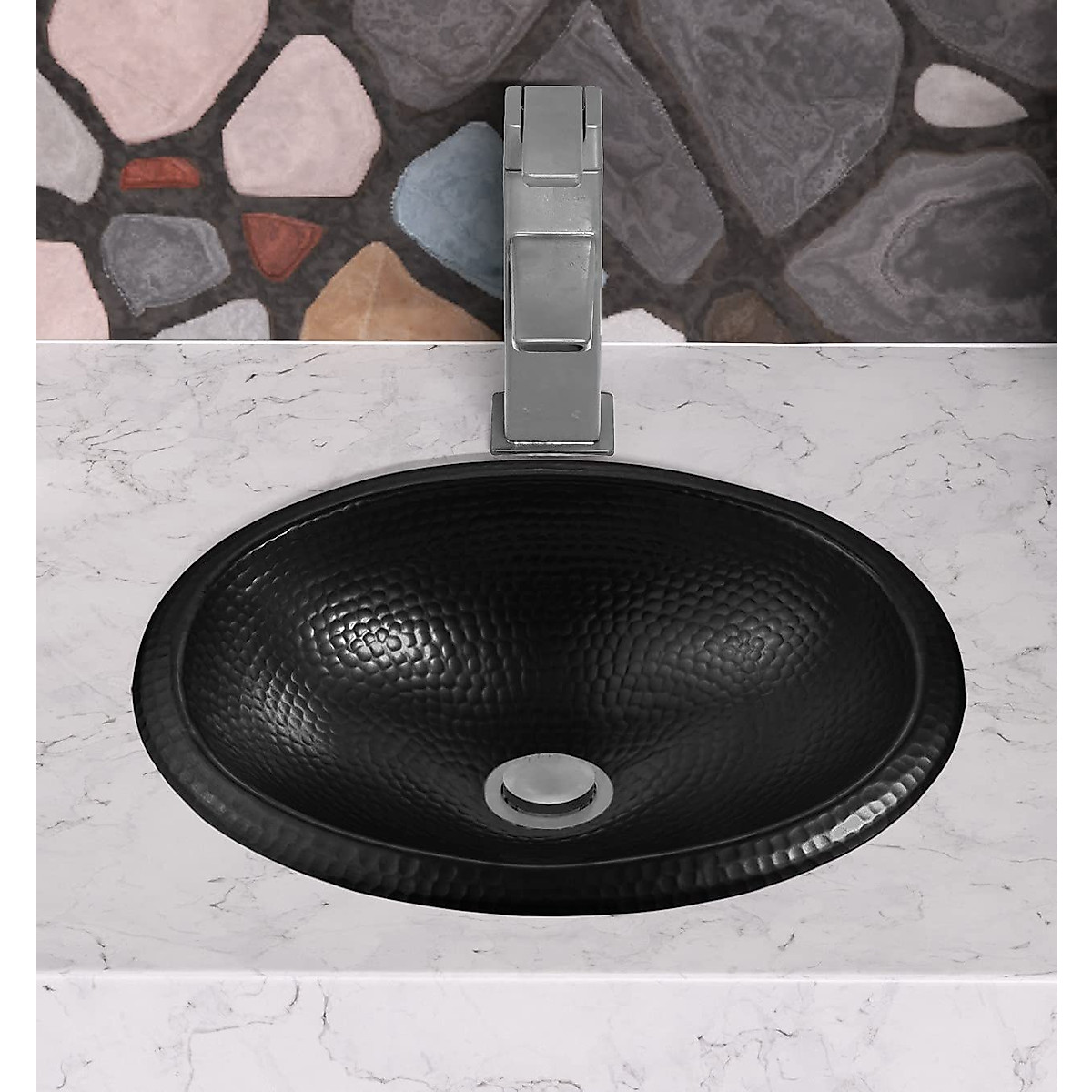 Monarch Abode 19103 Matte Black Hand Hammered Oval Drop-in Bathroom Vanity Sink (17 inches)