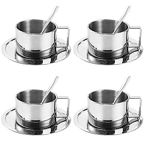 ZENFUN 4 Pack 6.8 Oz Stainless Steel Coffee Cups Set Espresso Cups, Double Walled Coffee Mugs Drinkware for Latte, Cappuccino, Milk, Tea