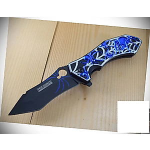 Defender-Xtreme 8" Spring Assisted Folding Stainless Steel Blade Knife With Mini Led Flashlight Orange Handle