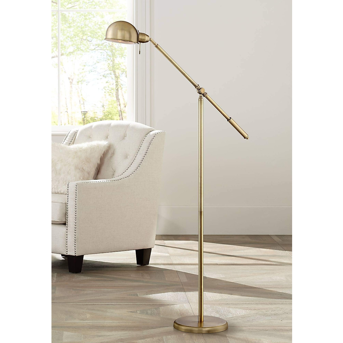 360 Lighting Dawson Modern Task Pharmacy Light Floor Lamp Standing 55" Tall Antique Brass Metal Adjustable Balance Boom Arm Gold Shade Decor for Living Room Reading House Bedroom Family Home