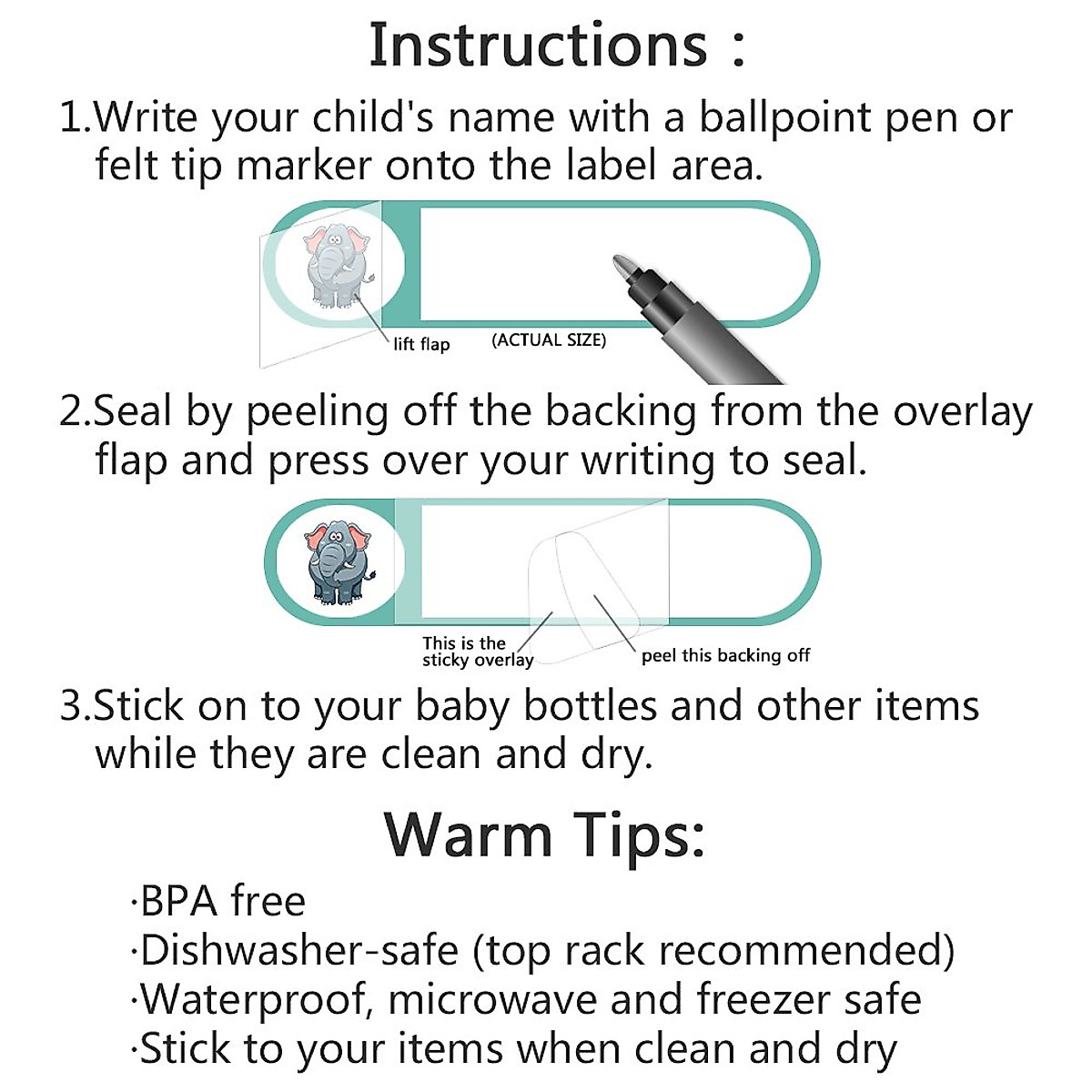 Baby Bottle Labels for Daycare, Tinabless Self-Laminating, Waterproof Write-On Name Stickers for School, Travel (Pack of 80)