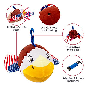 Dog Toy Balls for Aggressive Chewers with Crinkle Paper Interactive Outdoor Dog Toys for Tug of War Chase Toy with Rope Fun Fetch Rugby Ball Bird Themed Toy for Small Medium Large Dogs (Eagle)