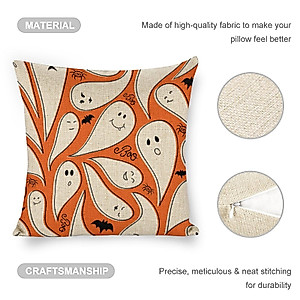 Cute Ghosts Pillow Covers 18x18 Halloween Background Pillowcase Set of 2 Linen Throw Pillow Covers Decorative Square Pillow Cases Standard Size for Home Couch Sofa Bed Pillow Protector