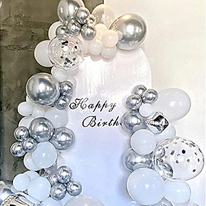 60 PCS White Silver Confetti Latex Balloons, 12 inch Silver Metallic Balloon with White Latex Balloons for Wedding Birthday Baby Shower Decorations