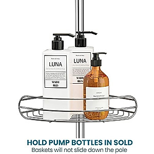 ALLZONE Rustproof Shower Caddy Corner for Bathroom,Bathtub Storage Organizer for Shampoo Accessories,4 Tier Adjustable Shelves with Tension Pole, 56 to 114 Inch, Silver