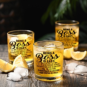 Futtumy Boss Day Gifts, 10 Oz Boss Whiskey Glass, Boss Day Gifts for Him Men Boss Women Leader Dad Friends Coworker, National Boss Day Gifts for Boss Day Christmas Birthday, Boss Appreciation Gifts