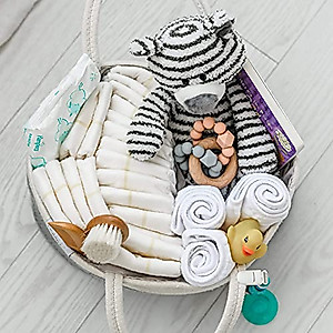 Natemia Rope Diaper Caddy Organizer│Large Portable Nursery Storage Bin and Car Travel Organizer│Tote Bag with Dividers for Diapers & Wipes