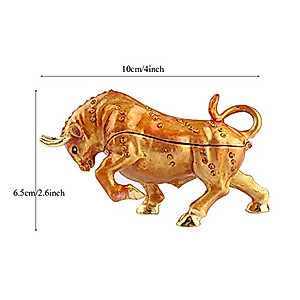 Hophen Golden Bull Cattle Ox Trinket Box Animal Figurine Collectible Jewelry Box Ring Holder Decorative Crafts (Ready Ox)