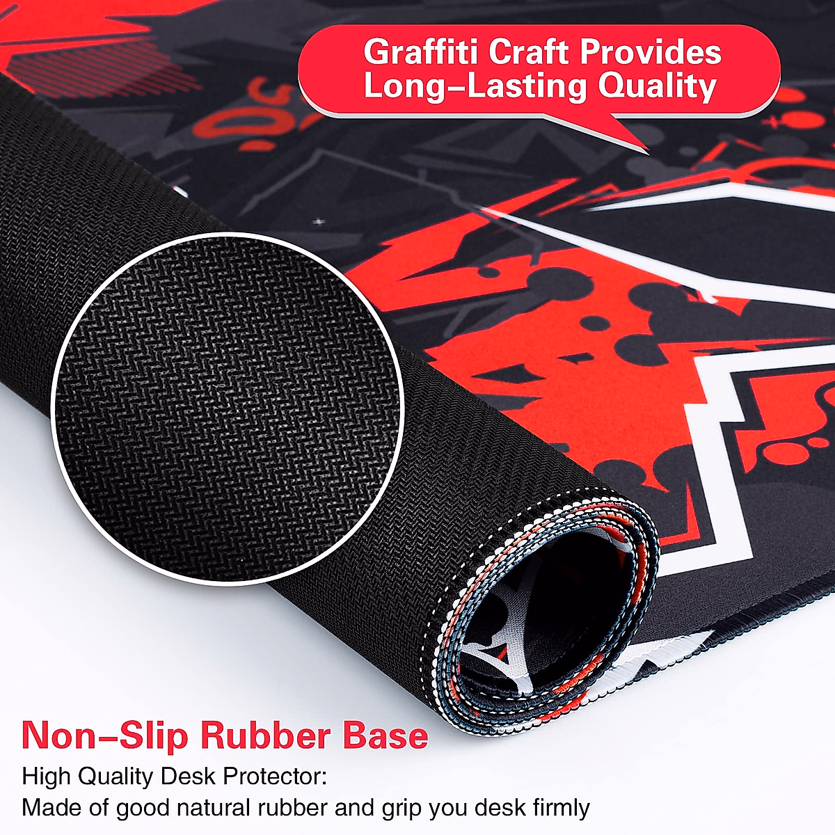 Canjoy Extended Mouse Pad (31.5x15.7inch), XXL Large Gaming Mouse Pad with Stitched Edges Mouse Mat Desk Pad with Superior Micro-Weave Cloth, Non-Slip Base, Waterproof Keyboard Pad (Black Red)