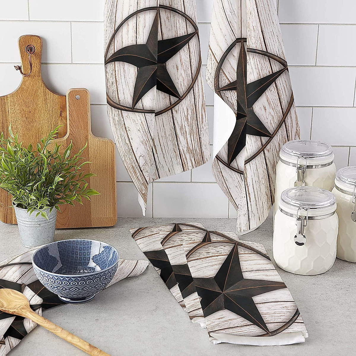 Big buy store Rustic Star Western Texas Kitchen Dish Towels Set of 2, Soft Lightweight Microfiber Absorbent Hand Towel Wooden Board Tea Towel for Kitchen Bathroom 18x28in