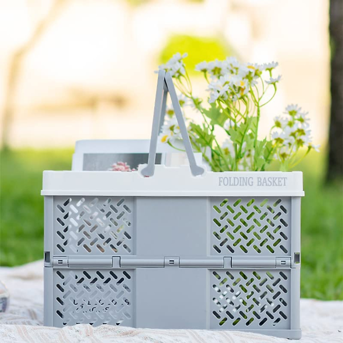 [2-Pack] Plastic Baskets for Shelf Storage Organizing, Durable and Reliable Portable Folding Storage Crate, Ideal for Home Kitchen Classroom and Office Organization, Bathroom Storage
