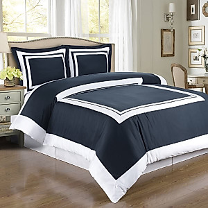 Navy and White Hotel 4pc King/Cal-King Comforter Set 100% Cotton 300 Thread Count