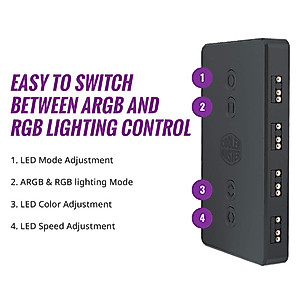 Cooler Master ARGB LED Controller with 4 x 3-Pin Ports - Multiple Colour Effects, Thermal Detection Mode, 4-Pin RGB Device Compatible