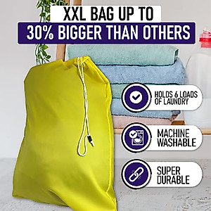 Super Extra Large Huge Heavy Duty Nylon Laundry Storage bags with drawstring, Durable, Machine Washable 40" x 50", choose the color (Yellow)