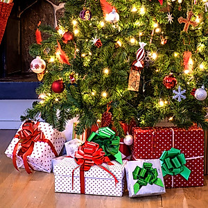 48 Pieces Wide Present Pull Bows Wrap Pull Bows Assorted Pull Bows for Present Wrapping, Christmas, Wedding, Valentine's Day, Present Decoration, 5 inch (Red, Green)