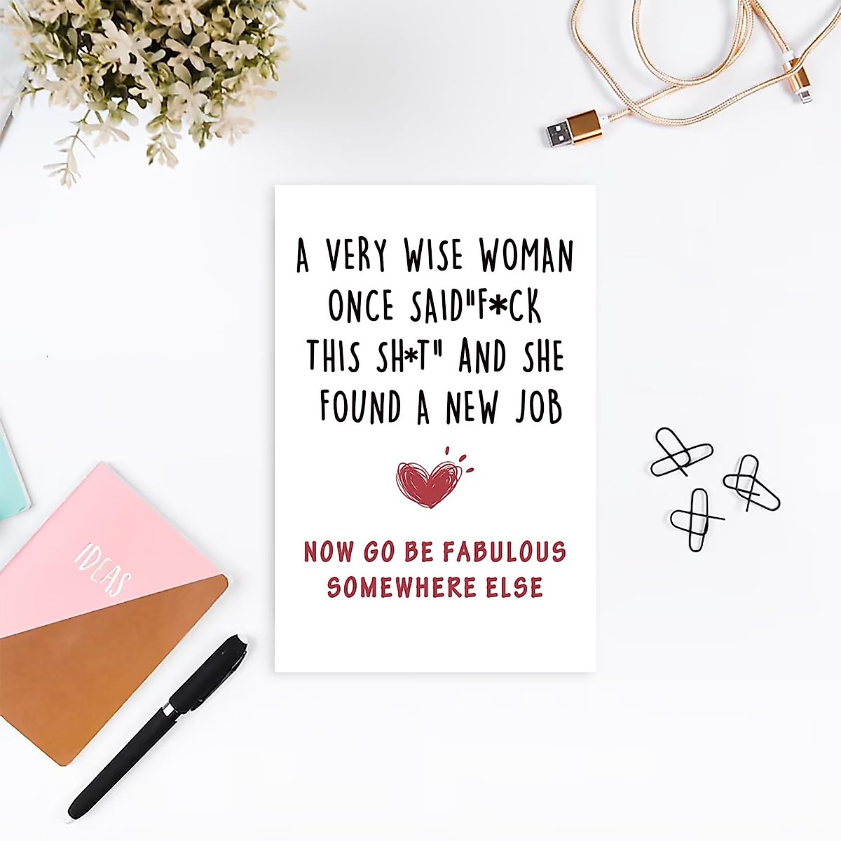Ziwenhu Greeting Card, Funny Coworker Leaving, Congratulations Farewell Gifts for Women, Premium Quality, Blank Inside, 8 x 5.3 inches, Red Envelope