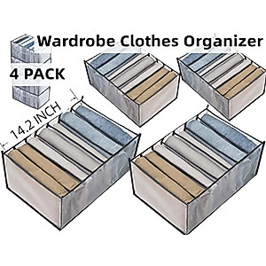 KIKILIE 4 PC Wardrobe Clothes Organizer,Drawer Organizers for Clothing,Closet Organizers,Foldable Drawer Dividers for pcs Clothes/Thin Jeans Grids
