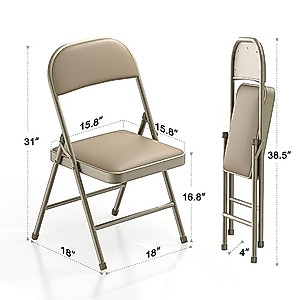Nazhura 4 Pack Folding Chairs with Padded Cushion and Back, Khaki Metal Chairs with Comfortable Cushion for Home and Office, for Indoor and Outdoor Events (Kahki, 4 Pack)