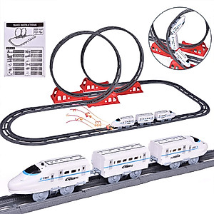 FUN LITTLE TOYS 45 PCs Tracks Sets Toys for Kids, Flexible Railway Tracks Roller Coaster Playset, Batteries Operated Toy Train with Light and Sound, Gift for 3 4 5 6 Years Old Toddlers Boys and Girls