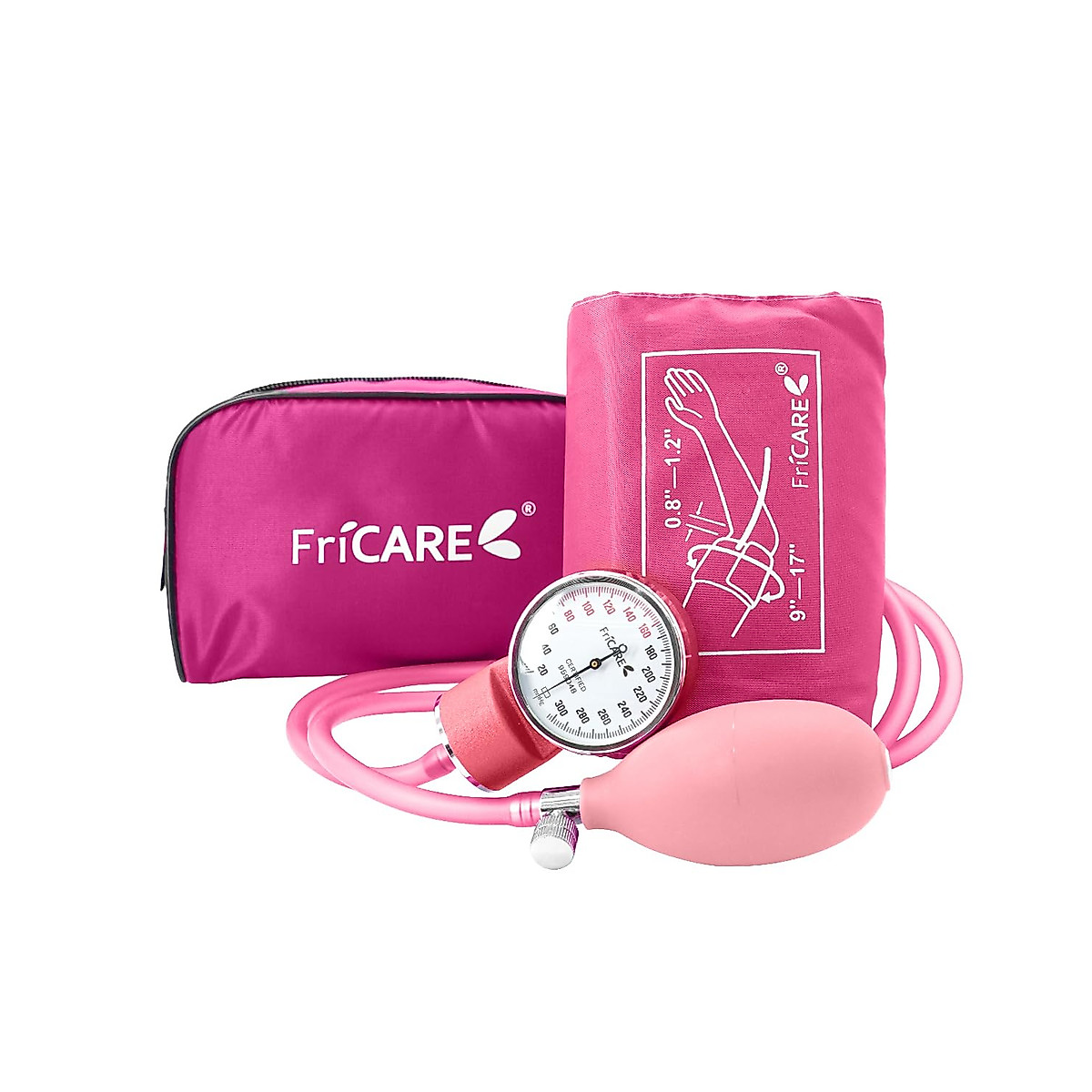 FriCARE Pink Manual Blood Pressure Cuff for Nursing Students - Professional Sphygmomanometer for Doctor's Office - Durable Nylon Cuff for BP Monitoring, Carrying Case Included, Universal Adult Size