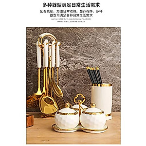 AQUAX Stainless Steel kitchenware seven Pieces Set (White Gold).Cooking Utensils 7 pcs with hanging shelf .Include Slotted Large Spoon, Soup Ladle, Spatula, Pasta spoon.