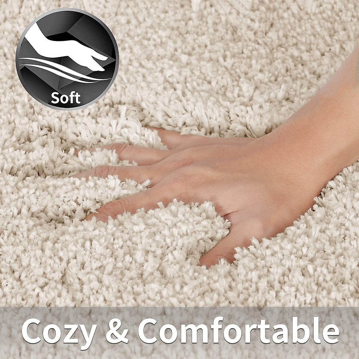 Yimobra Bath Rugs Plush Bath Mat, Soft Comfortable, Extra Thick Fluffy Shower Rug, Super Water Absorbent, Machine Washable Non Slip Shaggy Mats for Tub (31.5 x 19.8 Inches, Beige)