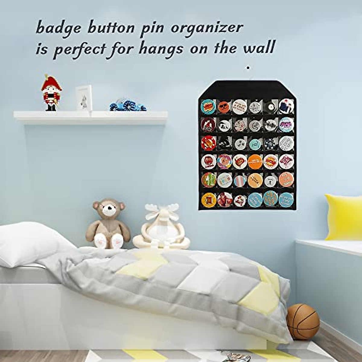 PACMAXI Wall Hanging Pin Organizer Display Storage Stand, Enamel Pin Display Holder,hold Up To 36 Pins (Black)