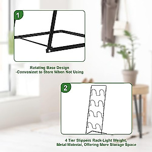 ETELI Shoe Slipper Rack Organizer 4 Tier Foldable Slipper Shelf Organizer Sandals Shoe Stand Metal Shoe Rack for Entryway Bathroom Bedroom