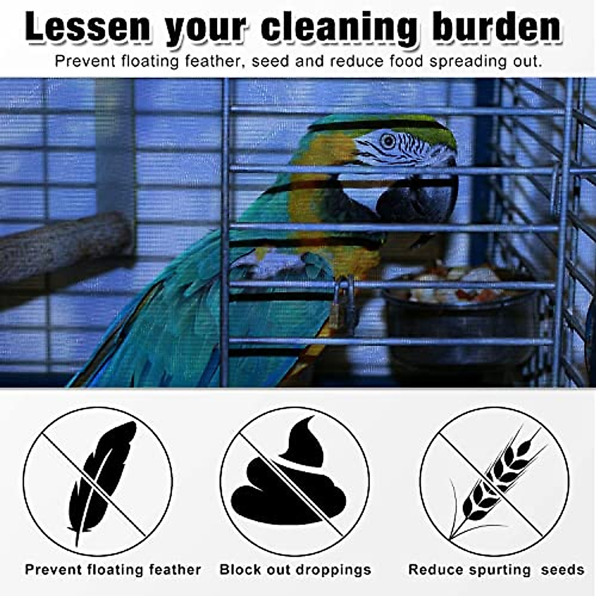 TOPINCN Bird Cage Cover, Ventilated Nylon Bird Cage Cover Shell Skirt Seed Feather Catcher Soft Skirt Guard Birdcage Nylon Mesh Netting Pet Products (Blue)