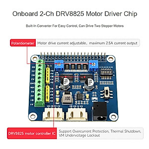 Stepper Motor HAT Drives Two Stepper Motors Up to 1/32 Microstepping for Raspberry Pi Zero/Zero W/Zero WH/2B/3B/3B+/4B/5 for Use 3D Printer etc @XYGStudy