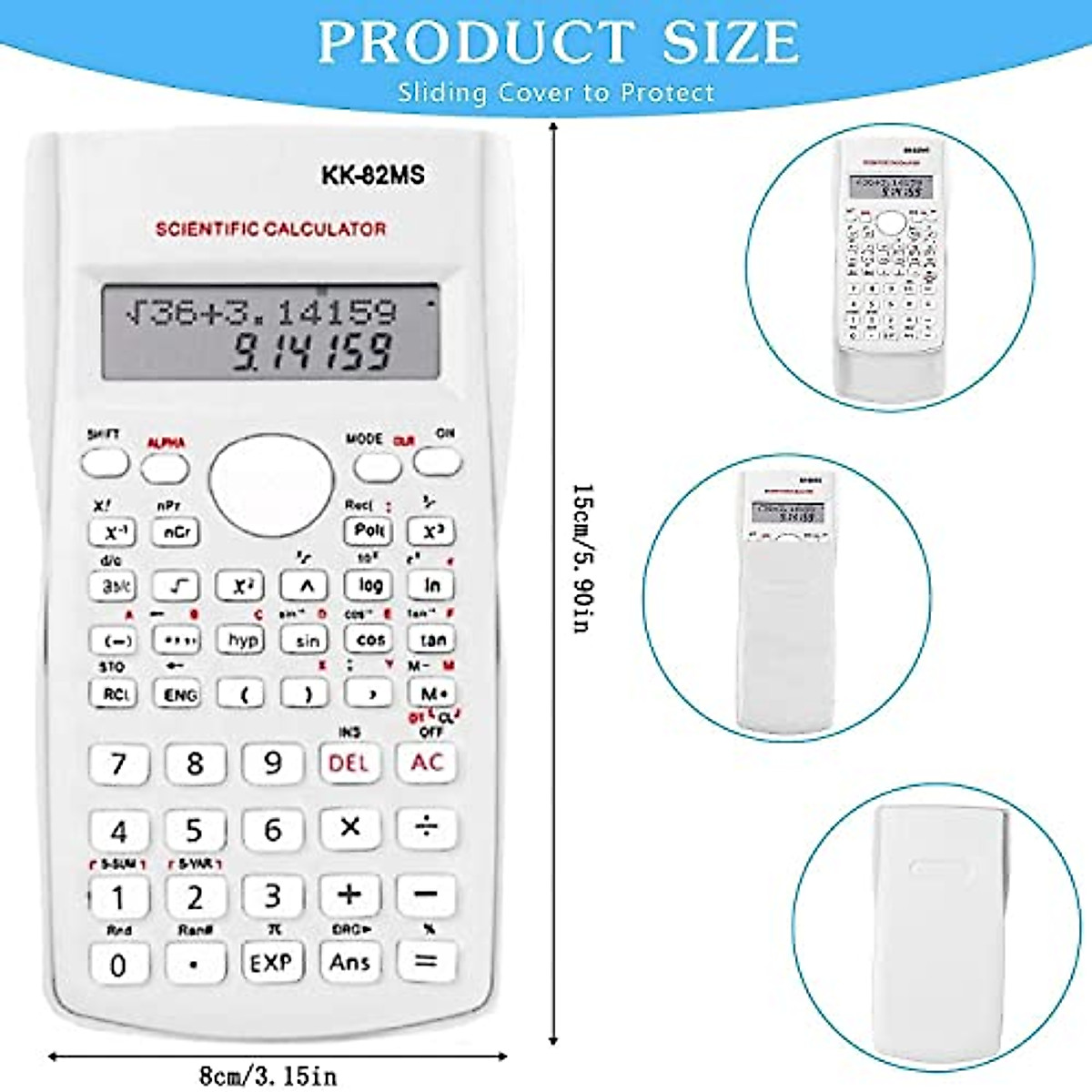 Scientific Calculators for Students, Scientific Calculator 240 Functions 2 Line 10+2 Digits, Scientific Calculators Desktop, Desk Math Calculator for School (White)