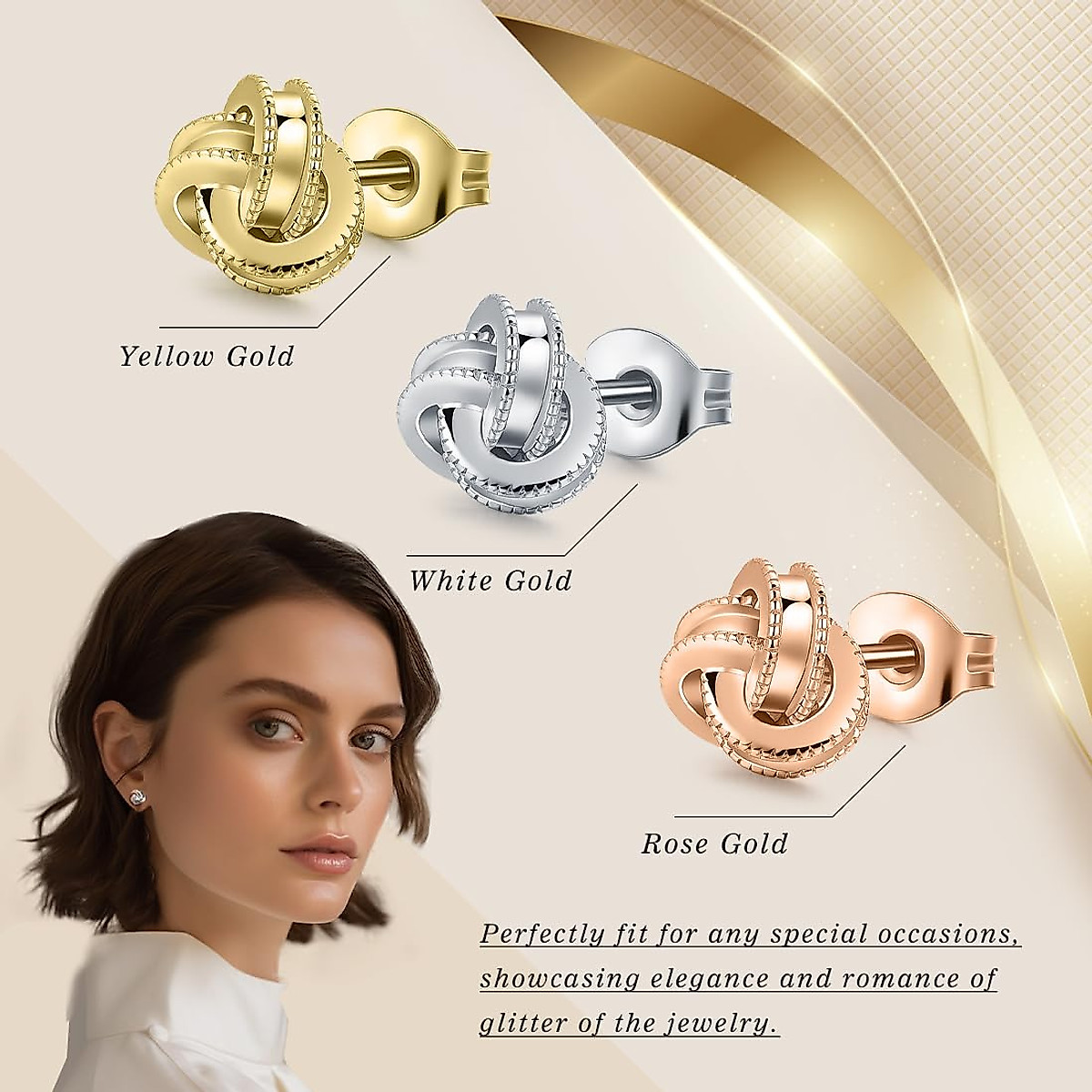 Gold Plated Sterling Silver Studs Love Knot Earrings For Women | Hypoallergenic & Nickle Free Jewelry for Sensitive Ears (10, white-gold-plated-silver)
