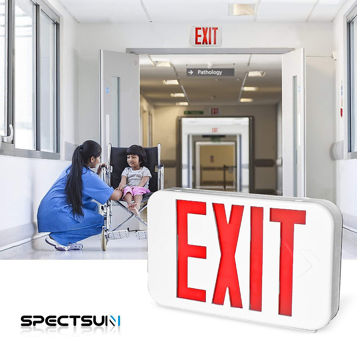 SPECTSUN 4 PACK Red LED Emergency Exit Signs & Battery Backup-UL Certification Hardwired Combo Exit Sign, 120V/277V Exit Sign with Arrow, Business Exit lighting Sign, lobby/Building/Room