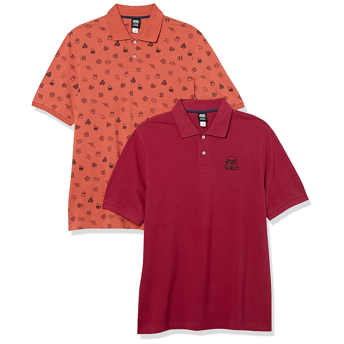 Amazon Essentials Disney | Marvel | Star Wars Men's Regular-Fit Cotton Pique Polo Shirt, Pack of 2, Star Wars Red Stormtrooper, Large