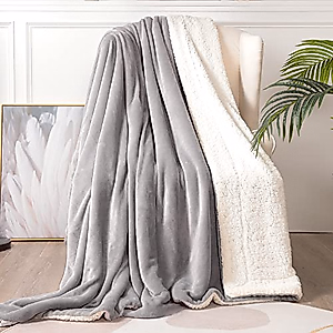 Stellhome Sherpa Fleece Throw Blanket, Fluffy Warm Super Soft Reversible Soild Plush Blanket for Bed, Sofa and Couch, 60 x 80 inches, Light Grey