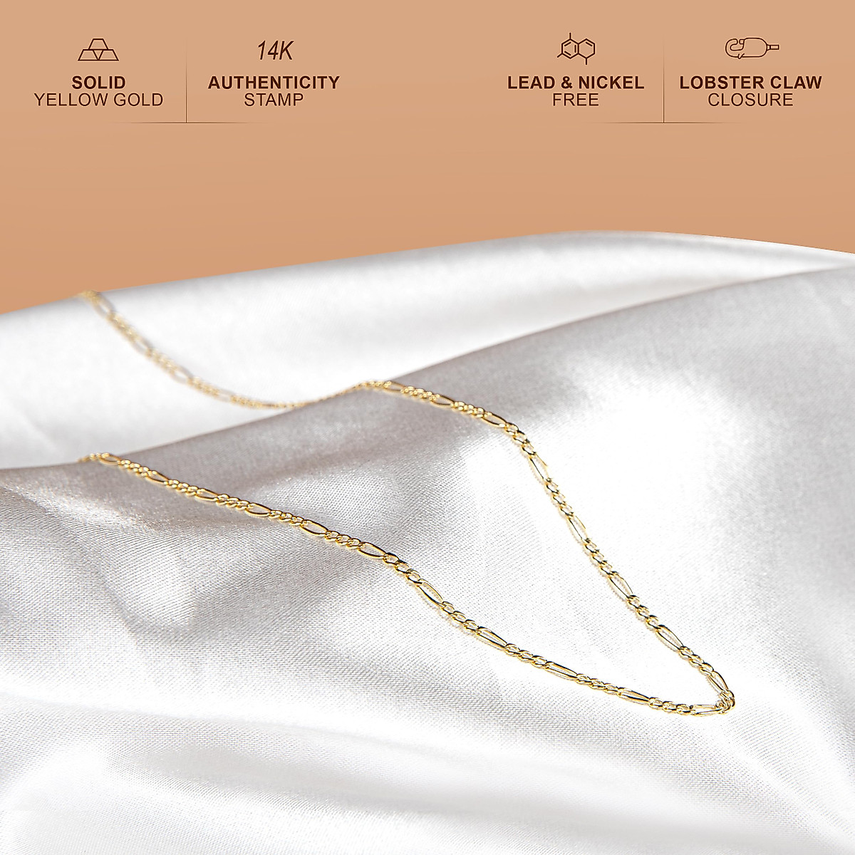 PORI JEWELERS 14K Gold 2.0mm Figaro/3+1 Link Chain Necklace- Made in Italy - (Yellow, 18 Inch)