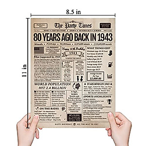 Happy 80 Years Old Birthday Card for Mom Dad, Jumbo Back in 1943 Birthday Card for Grandma Grandpa, 80th Birthday Gift for Old Men Women