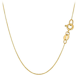 Jewelry Affairs 10k Real Solid Gold Mirror Box Chain Necklace, 0.6mm (20 Inches, Yellow Gold)