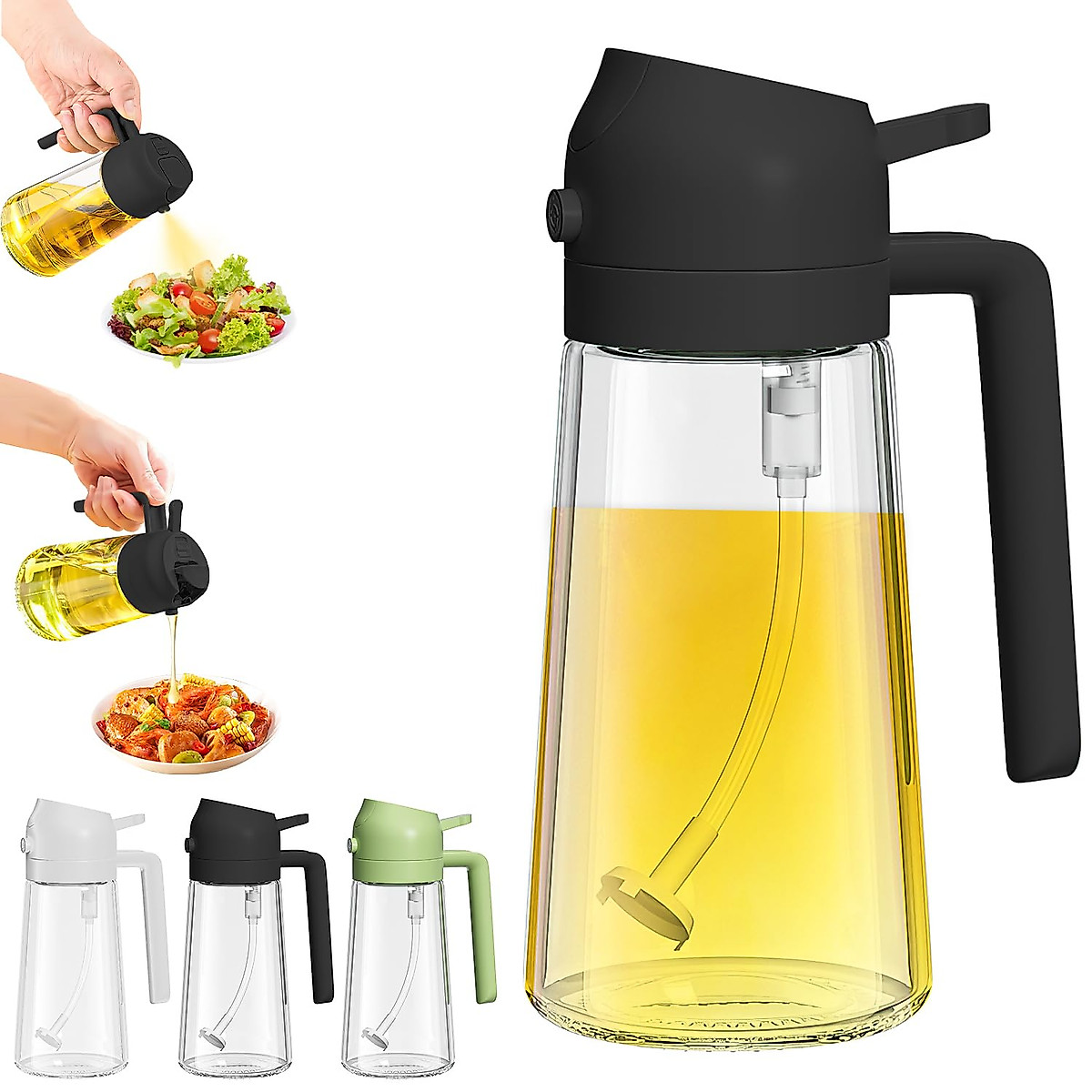 MISEDI Oil Sprayer for Cooking,2 in 1 Glass Oil Sprayer & Dispenser,Oil Dispenser Bottle for Kitchen,Salad, Grilling, Roasting, Baking (Black)