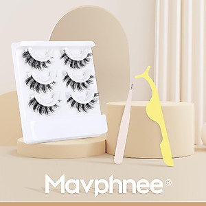 20 Pairs Lashes False Eyelashes Natural Look Wispy Cat Eye Mink Lashes Fluffy D Curl Fake Eye Lashes 3D Dramatic Long Thick Russian Strip Lashes Pack by Mavphnee